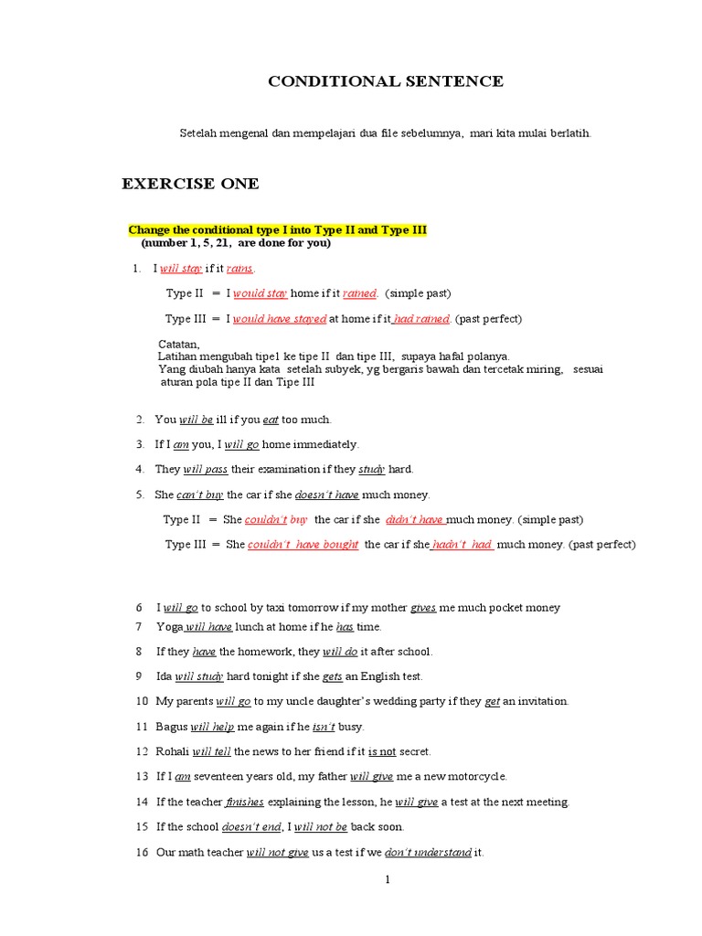 soal conditional _ exercise 1 and 2 | PDF