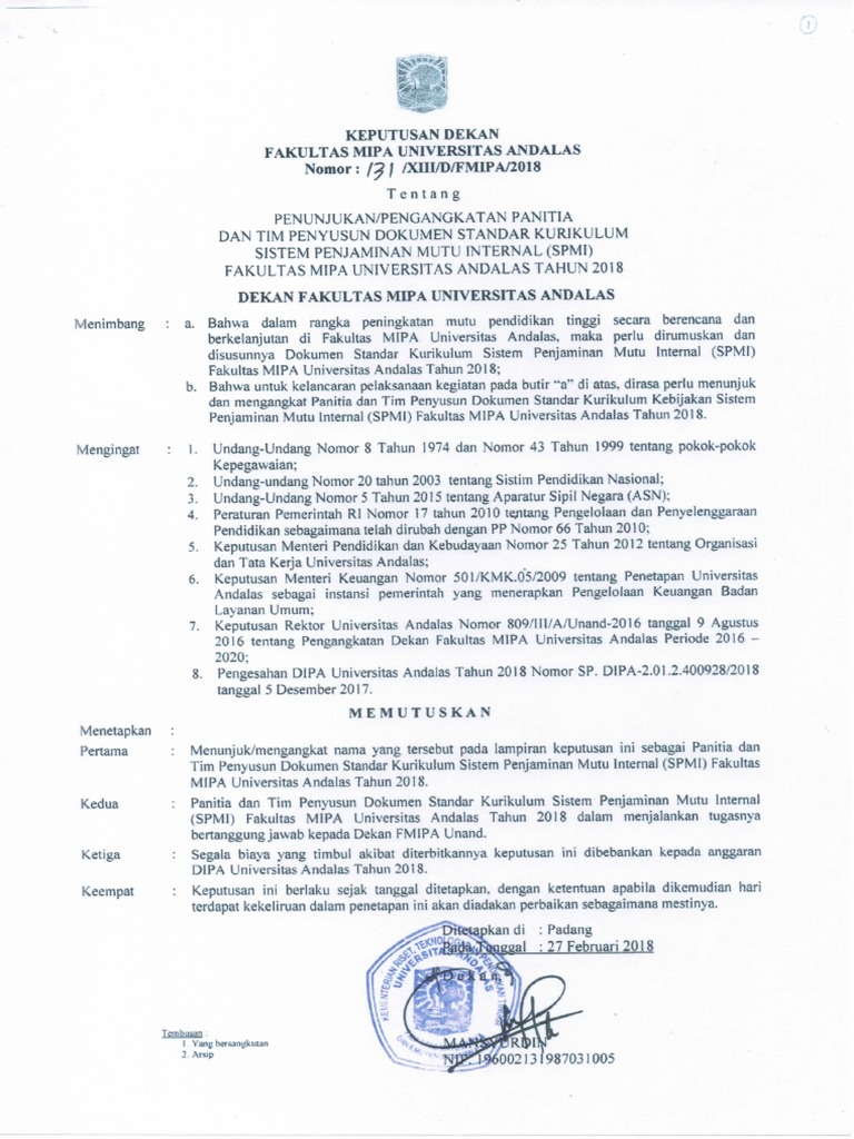 Contoh SK Tim Penyusun Dokumen SPMI | PDF