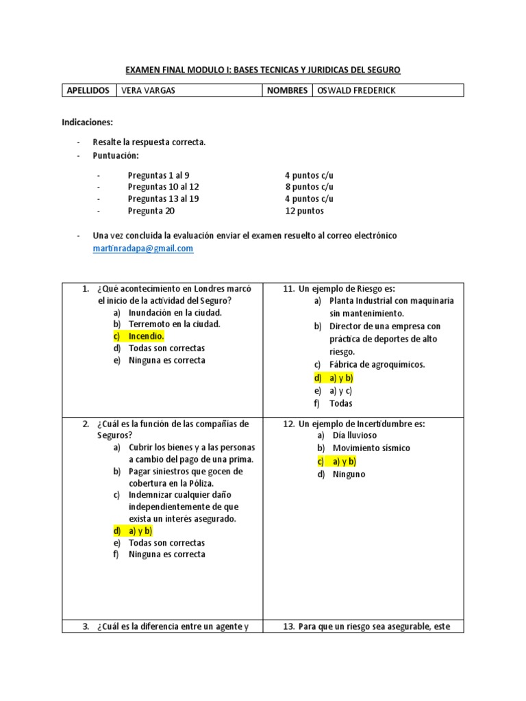 Exámen Final | PDF | Seguro | Reaseguro