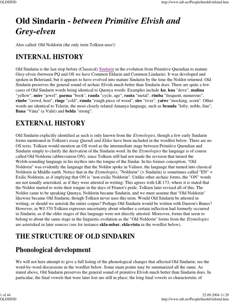 Old Sindarin | PDF | Elf (Middle Earth) | Stress (Linguistics)