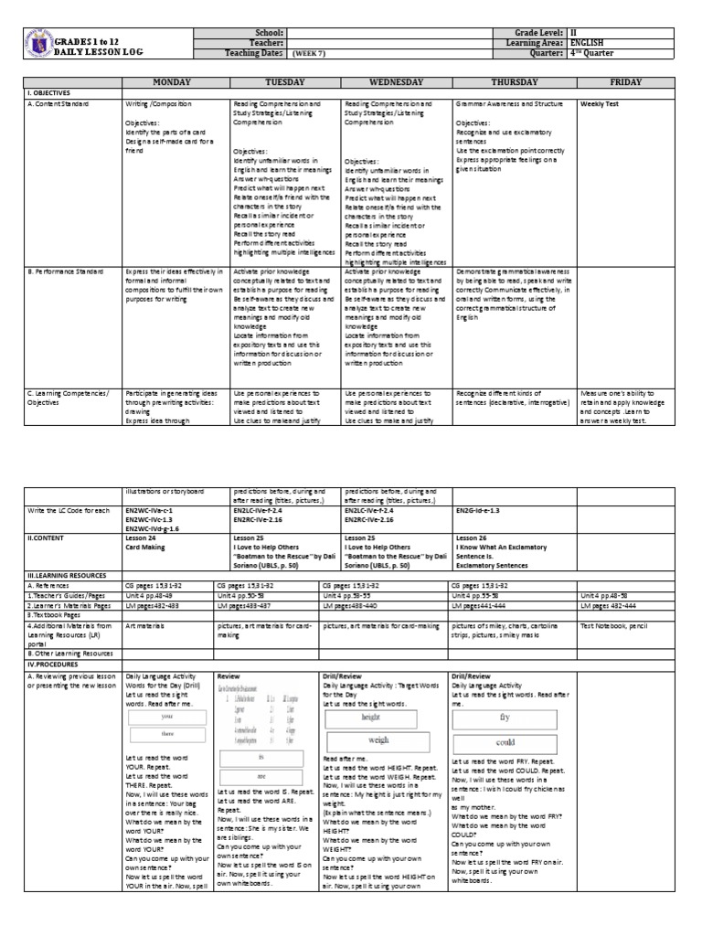 Grade 2 DLL English 2 q4 Week 7 | PDF