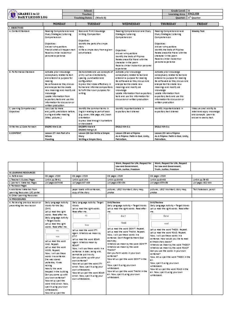 Grade 2 DLL English 2 q4 Week 8 | PDF