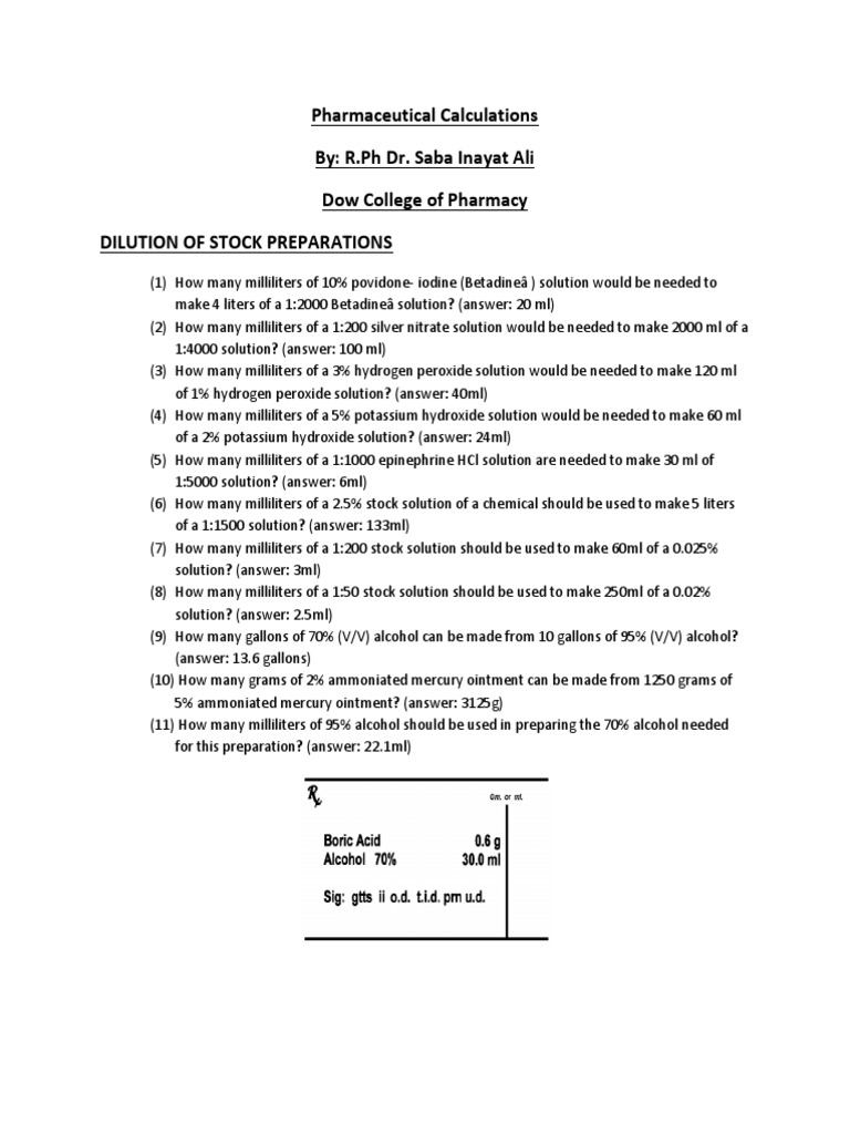 Pharmaceutical Calculations-Dilution of Stock Preparations | PDF ...
