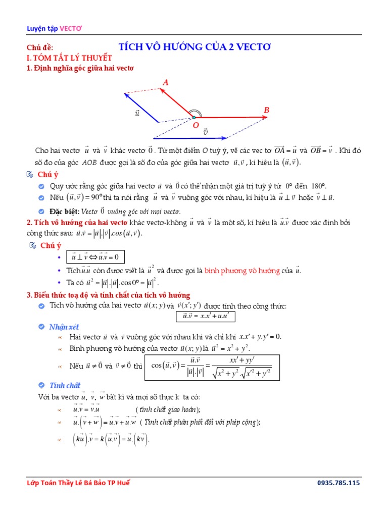94 Bai Tap Trac Nghiem Tich Vo Huong Cua Hai Vecto Co Dap An Va Loi Giai | PDF