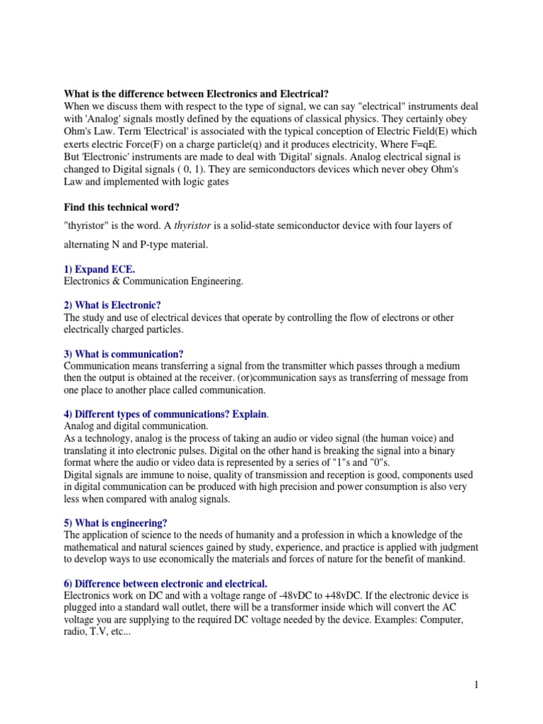 Electronics Interview Question Answer | PDF