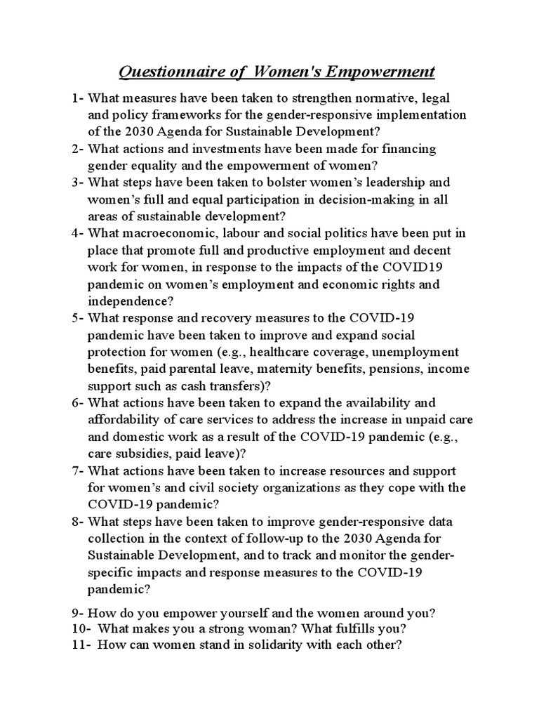 Women's Empowerment Questionnaire | PDF