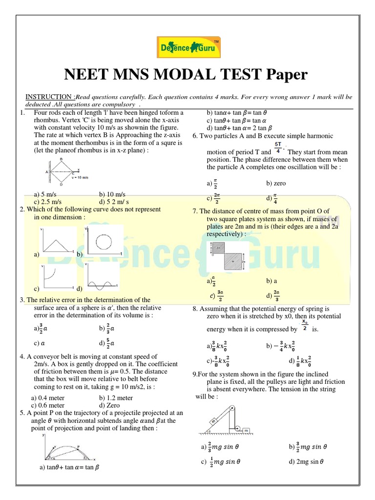 Neet Mns Sample Question Paper Defenceguru | PDF