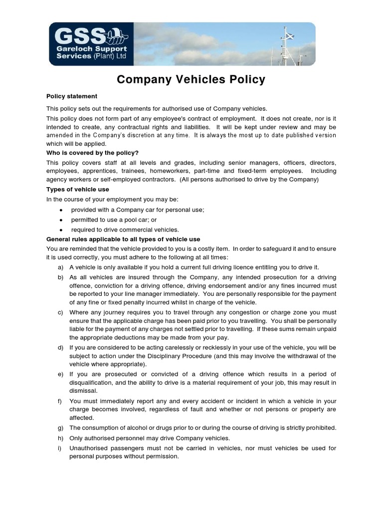 Company Vehicles Policy Non Sig | PDF