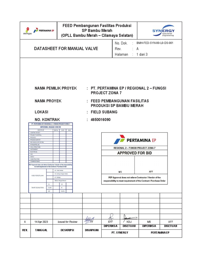 BMH-FED-SYN-00-L0-DS-001 - Datasheet For Manual Valve - Rev A - AN | PDF | Valve | Screw