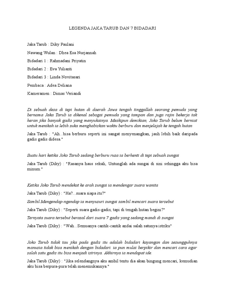 Legenda Jaka Tarub Dan 7 Bidadari | PDF