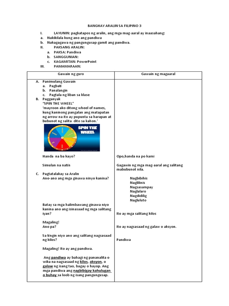 BANGHAY ARALIN SA FILIPINO 3 Detailed | PDF