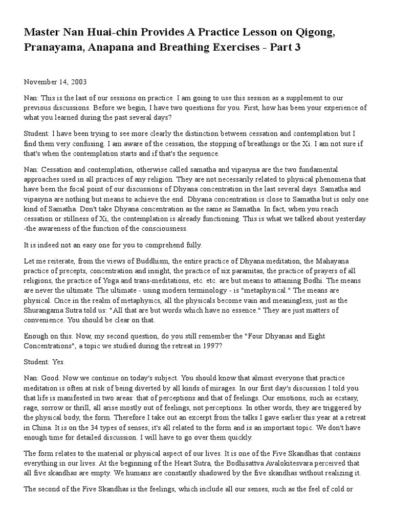 Master Nan Huai-chin Provides A Practice Lesson on Qigong, Pranayama, Anapana and Breathing ...