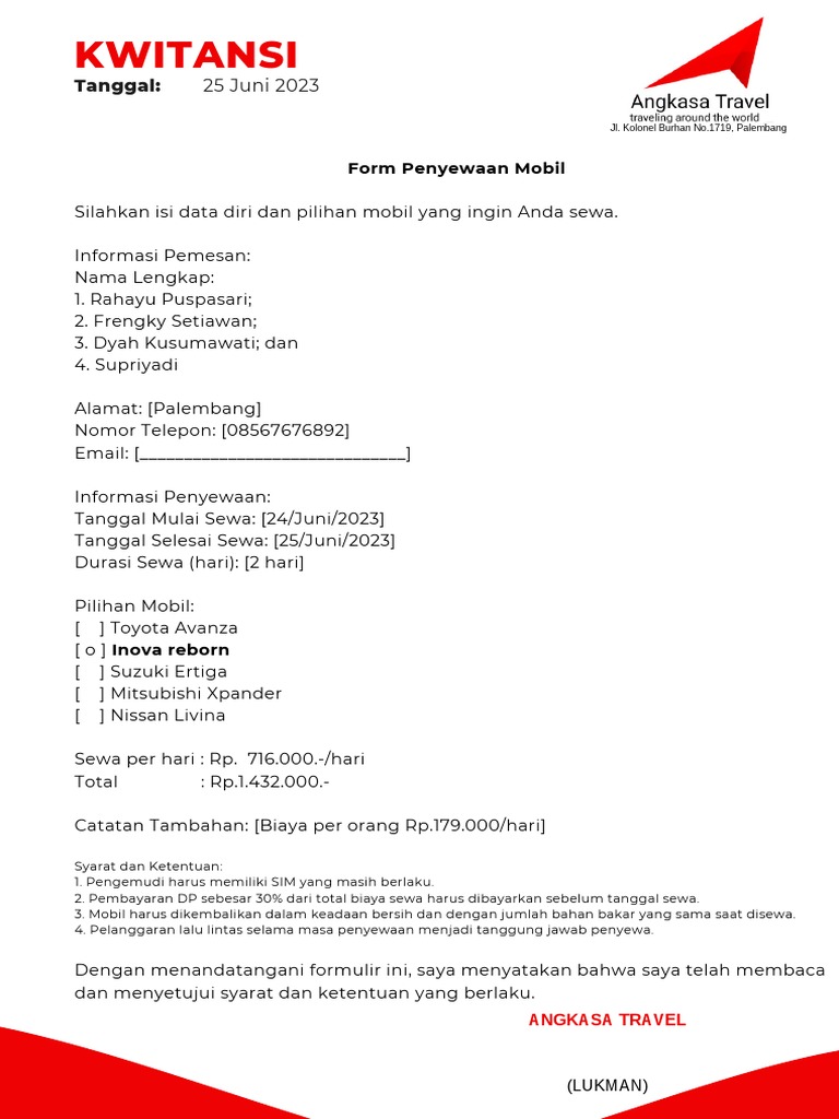 Kwitansi Angkasa Travel | PDF