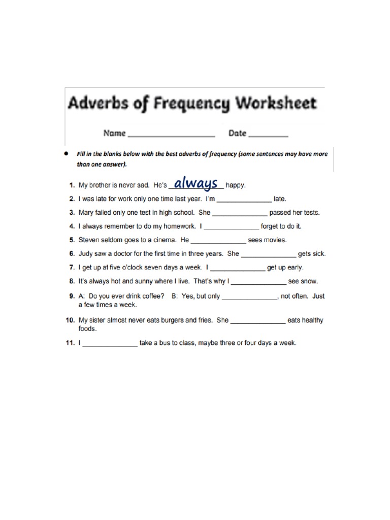 Worksheet - Adverbs of Frequency | PDF