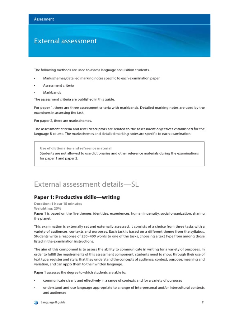 Assessment Criteria French B SL 2020 | PDF | Communication | Grammar