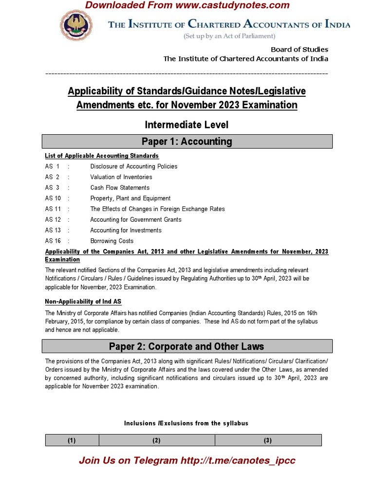 CA Inter Applicability of Standards Guidance Notes Legislative ... CA Inter Applicability of Standards Guidance Notes Legislative ...