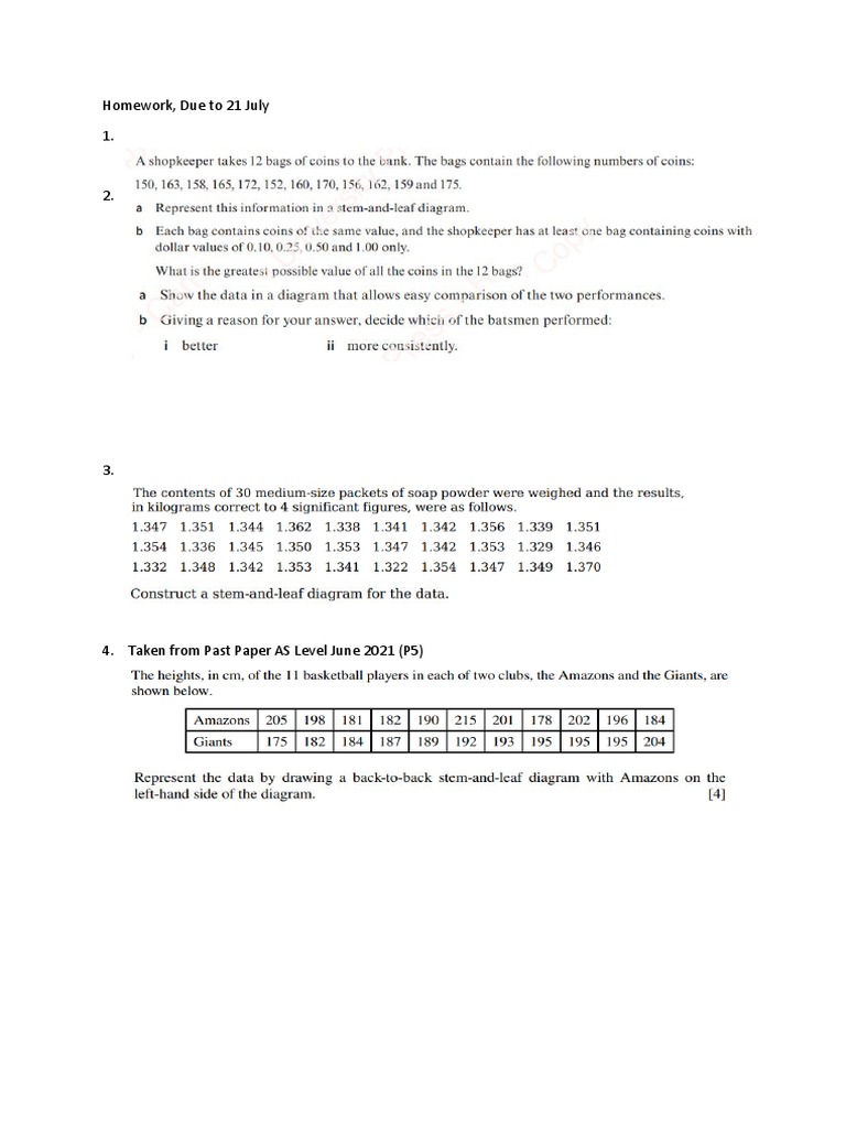 Homework I Stem and Leaf Diagram | PDF