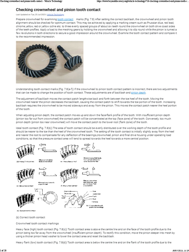 Checking Crownwheel and Pinion Tooth Contact - Vehicle Technology | PDF ...