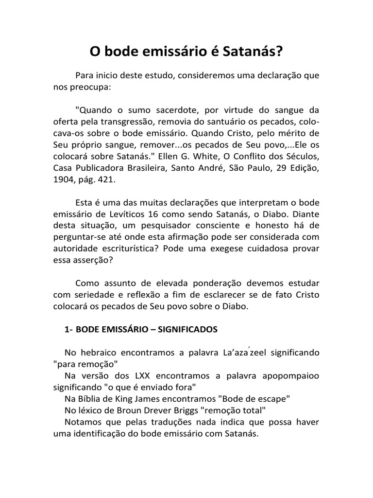 O Bode Emissário e Satanás: Análise Bíblica | PDF