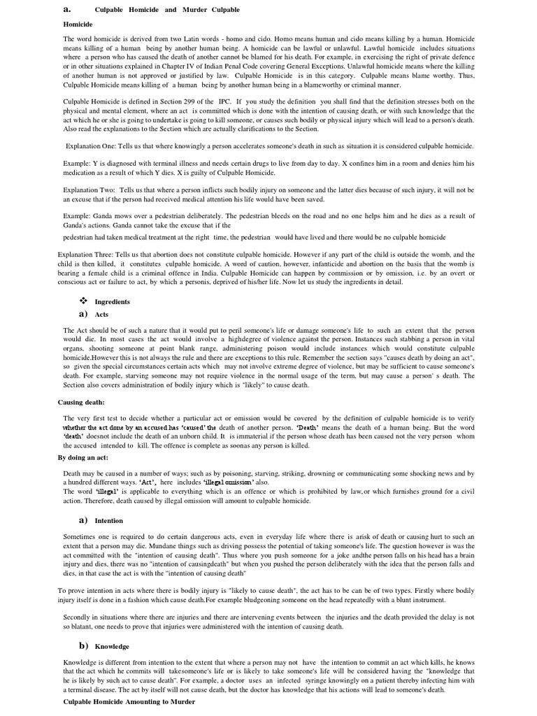 702 IPC Unit 4 Culpable Homicide and Murder | PDF | Assault | Negligence