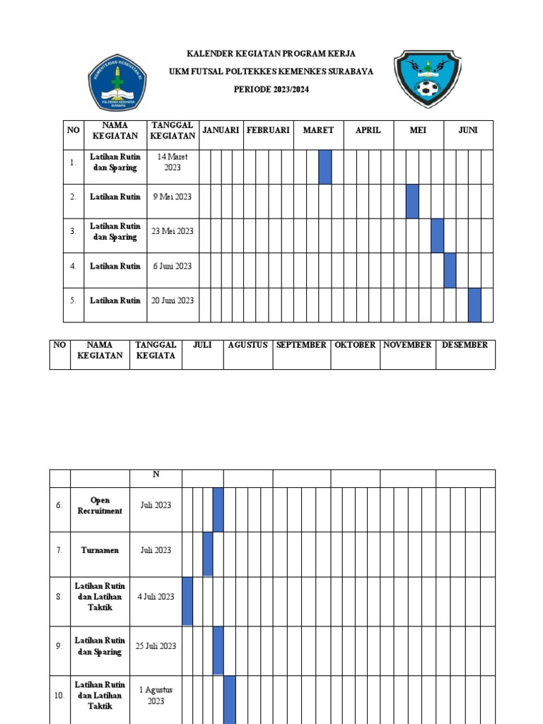 Kalender Kegiatan Program Kerja Ukm Futsal 2023 | PDF