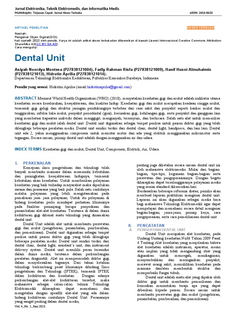 Laporan Praktikum Dental Unit - 2c1 | PDF