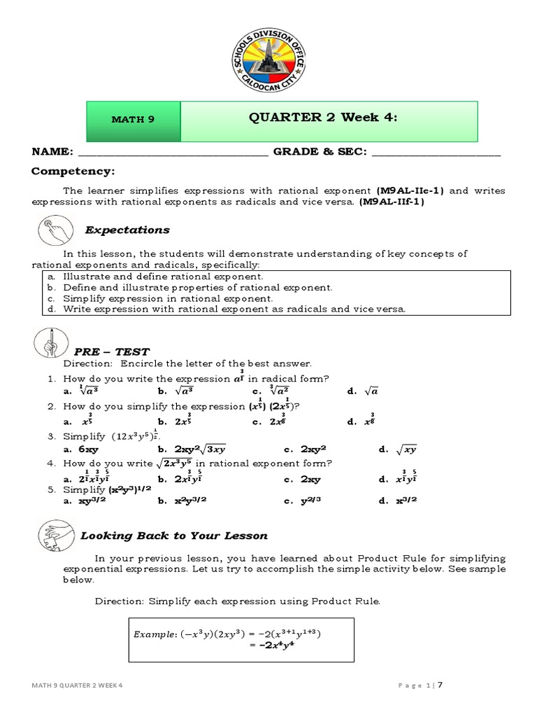 Math 9 QTR 2 Week 4 | PDF | Exponentiation | Numbers