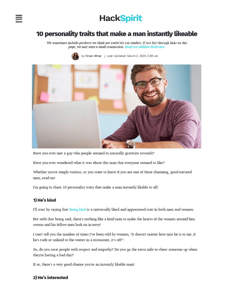 Hackspirit Com Traits That Make A Man Instantly Likeable | PDF | Self ...