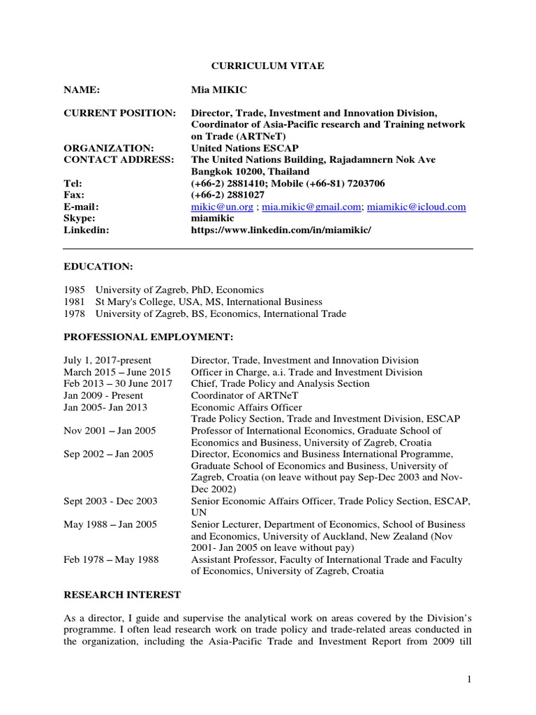 Mia Mikic CV-short 2018 | PDF