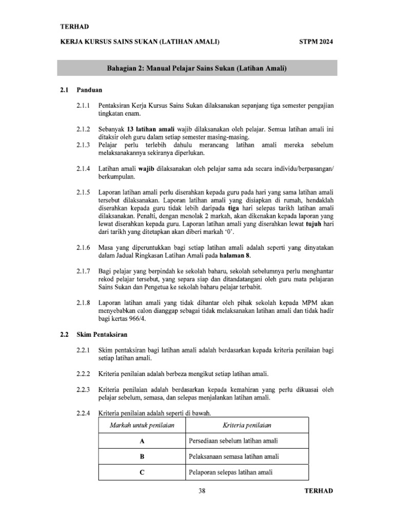 Sem 1-2024 Manual Pelajar Amali Sains Sukan | PDF