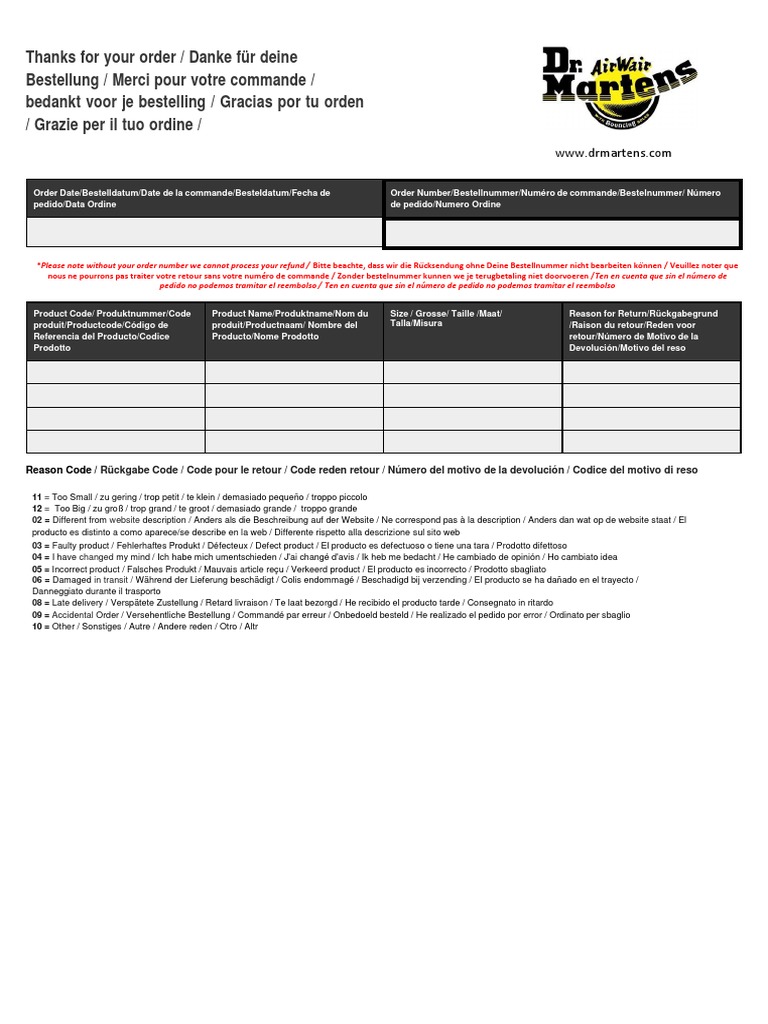 EU Returns Form DHL Returns | PDF