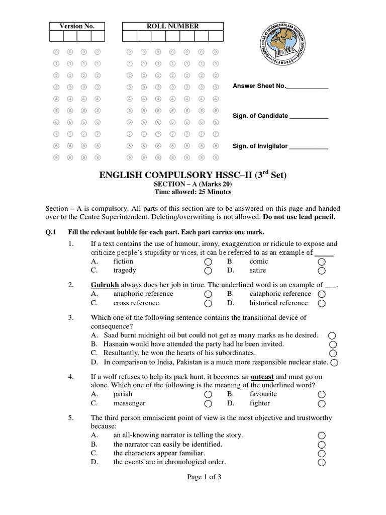 English HSSC-II (3rd Set) | PDF