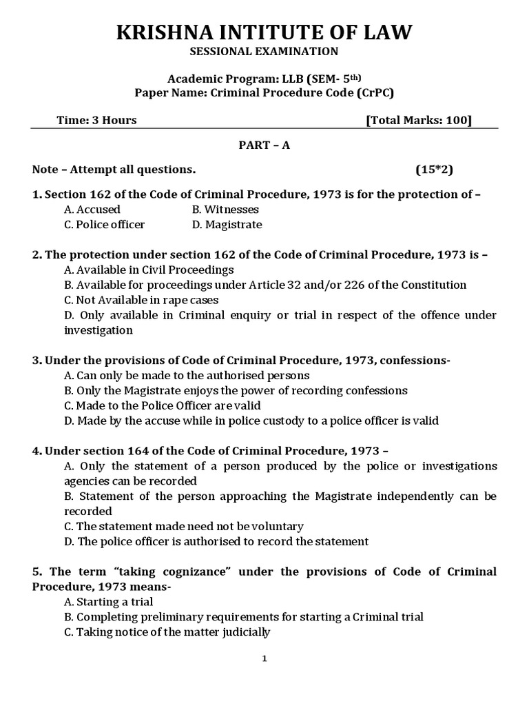 L-5th Sem CRPC Sessional Test | PDF | Criminal Procedure In South ...