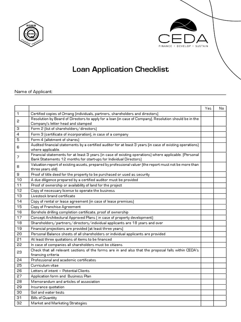 CEDA Loan Application Checklist | PDF