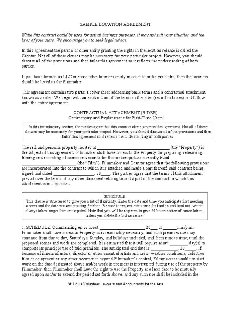 Sample Location Agreement | PDF | Indemnity | Mediation