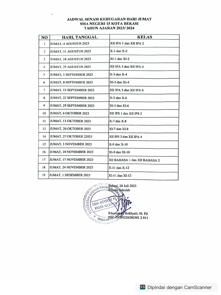 Jadwal Kelas Mengikuti Kegiatan Senam Kebugaran | PDF