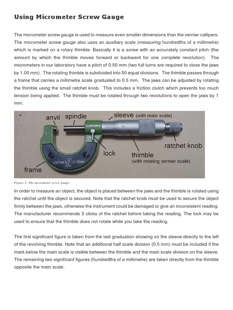 Using The Micrometer Screw Gauge | PDF