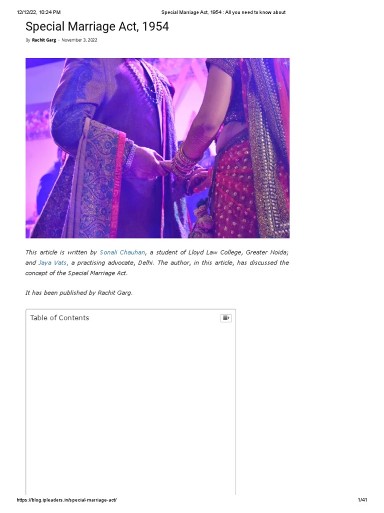 Special Marriage Act 1954 All You Need To Know About Pdf