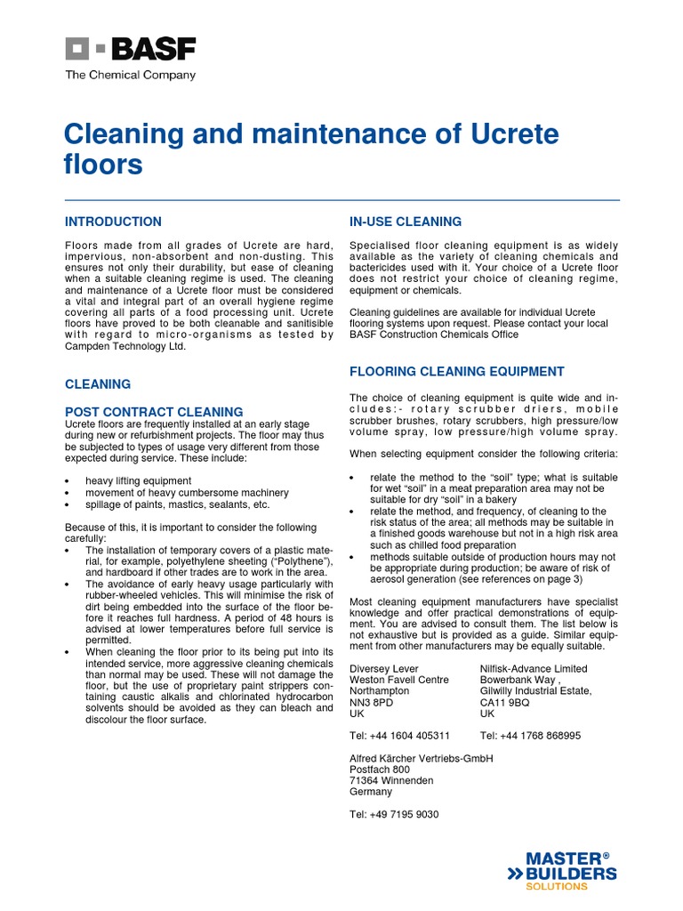 UCRETE Cleaning and Maintenance of UCRETE Floors | PDF
