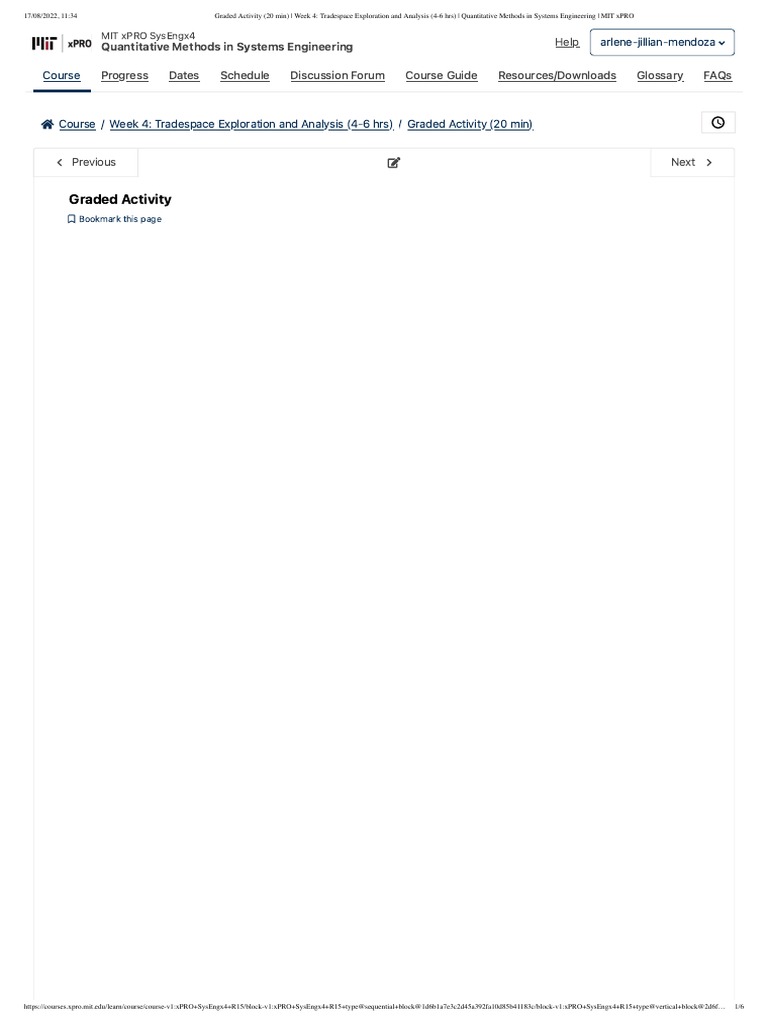 Graded Activity (20 Min) - Week 4 - Tradespace Exploration and Analysis ...