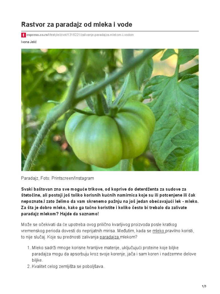 Rastvor Za Paradajz Od Mleka I Vode | PDF