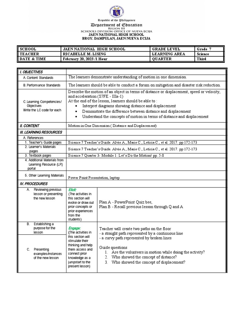 Distance and Displacement LP | PDF