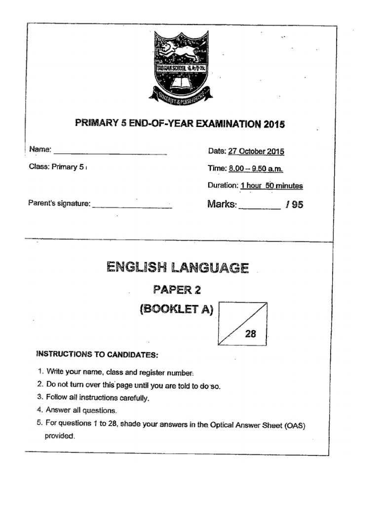 P5 English SA2 English Tao Nan | PDF