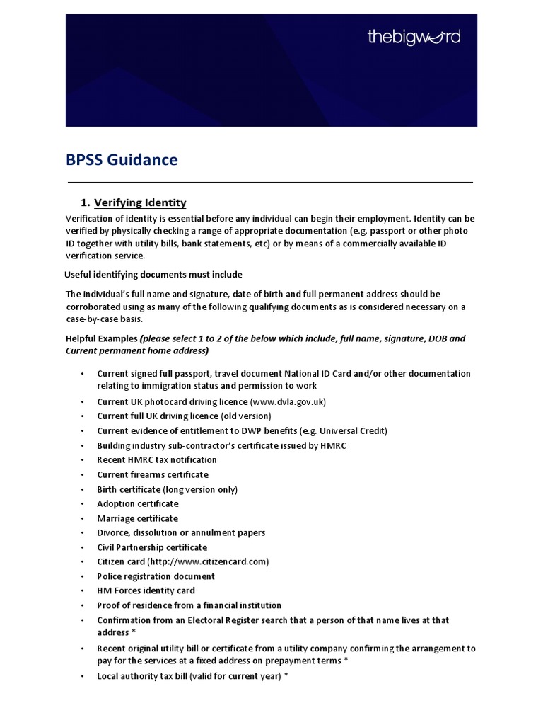 BPSS Guidance | PDF | Identity Document | Government