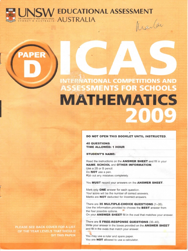 Maths D 2009 With Answers | PDF