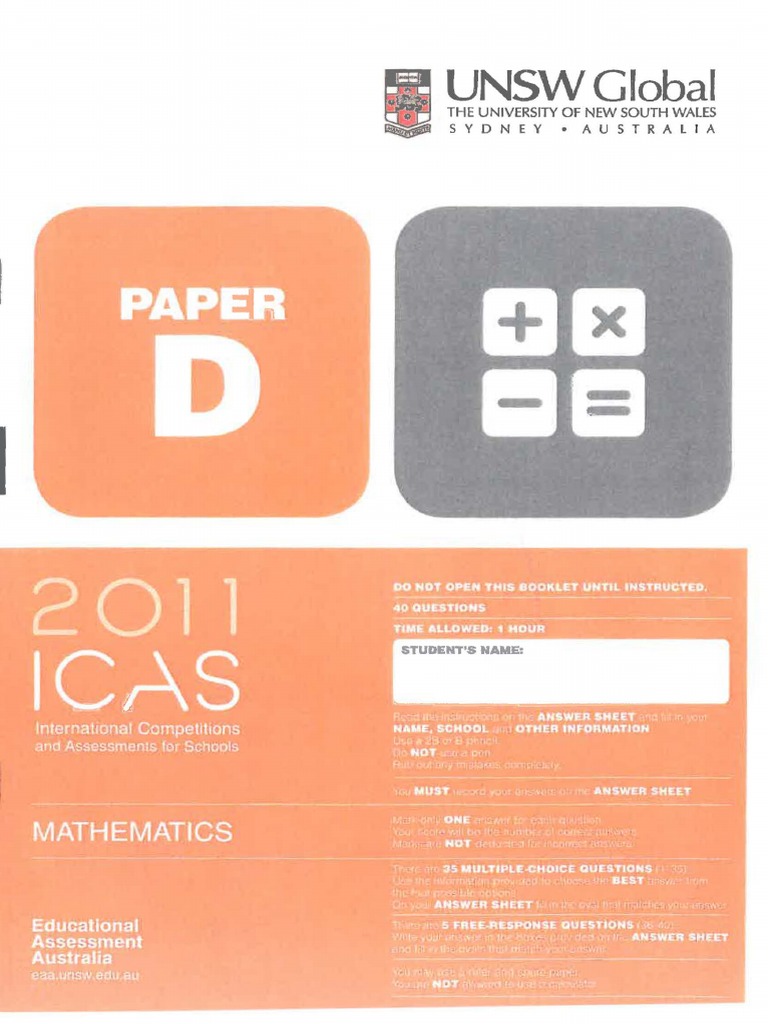 ICAS Maths D 2011 With Answers | PDF