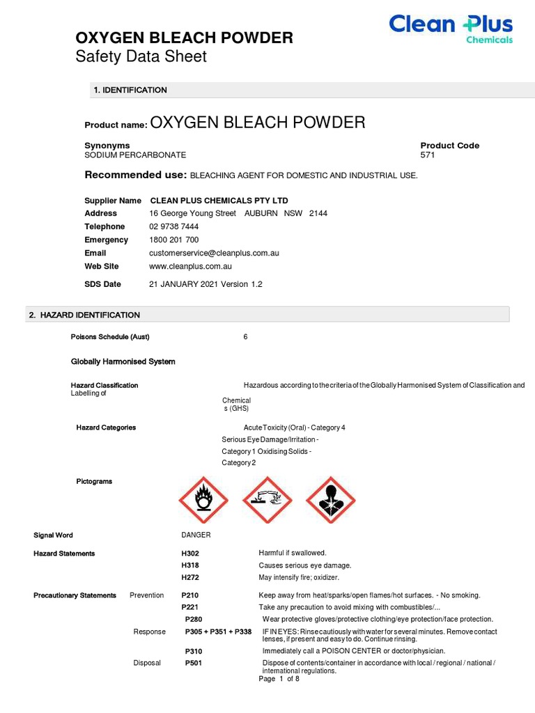Oxygen Bleach Powder Safety Guide | PDF