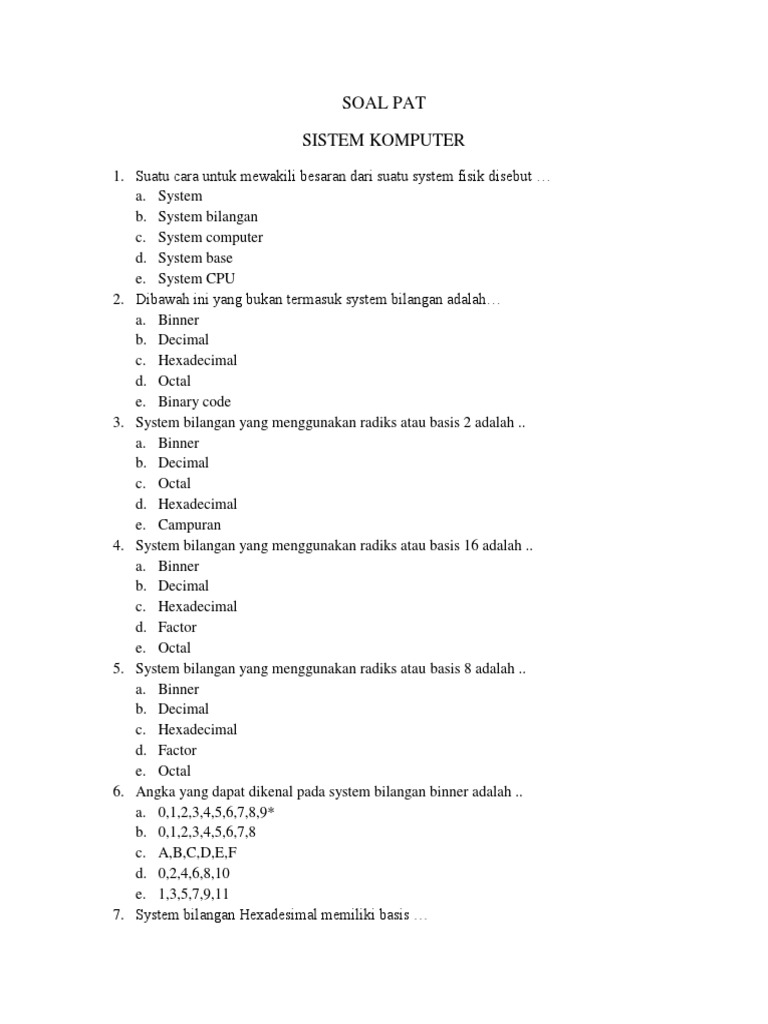 Kisi Kisi Pat Sistem Komputer Semester 2 | PDF