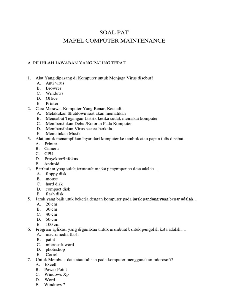 Kisi Kisi Pat Computer Maintenance | PDF