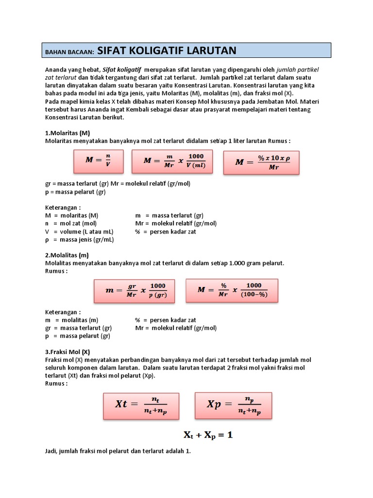 MATERI-SIFAT KOLIGATIF LARUTAN | PDF